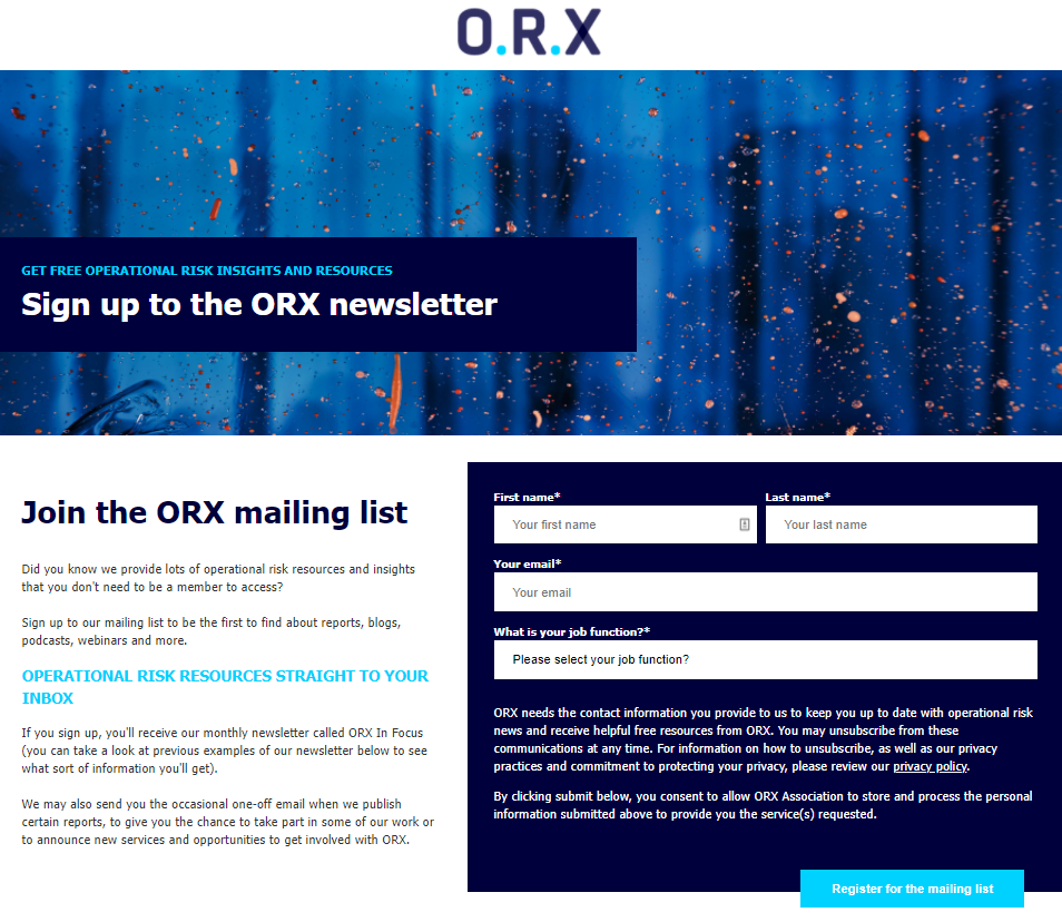 Sign up for operational risk updates from ORX